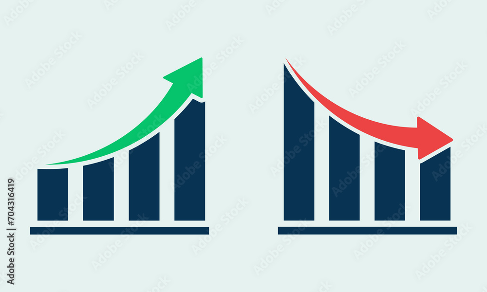Financial arrows up and down. Vector graph with green and red arrows. Chart with increase ...