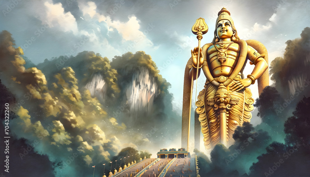 Gold statue of lord murugan in watercolor style. Stock Illustration ...