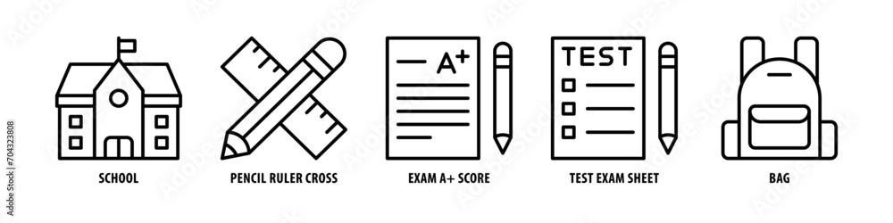 Bag, test exam sheet, exam A+ score, pencil ruler cross, School ...