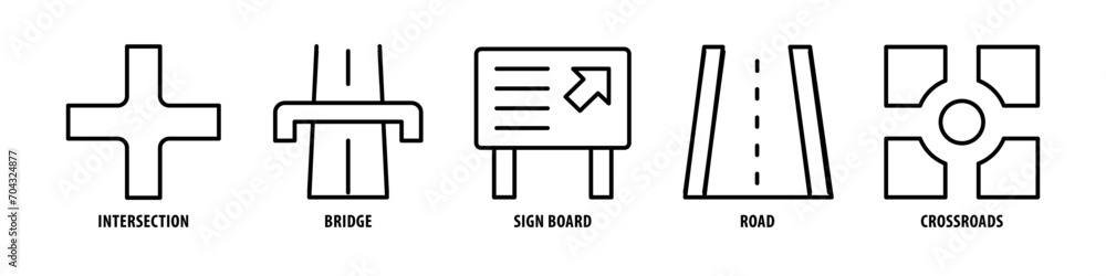 Crossroads, Road, Sign Board, Bridge, Intersection editable stroke ...