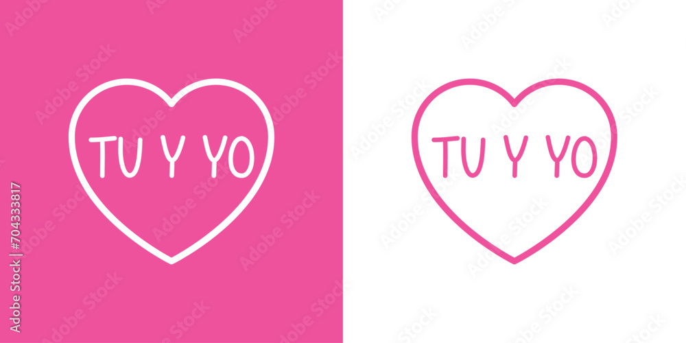 Vetor de Logo del día de San Valentín. Texto manuscrito tu y yo en ...