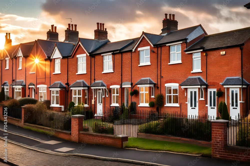 houses, Houses in England with typical red bricks at sunset - Main ...
