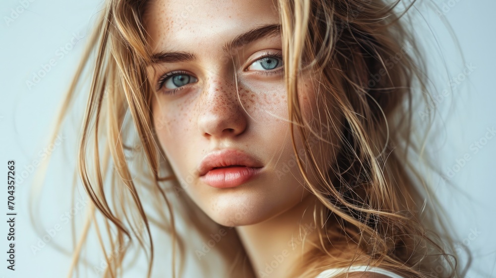 Young beautiful girl with natural beauty, beautiful eyes and facial ...