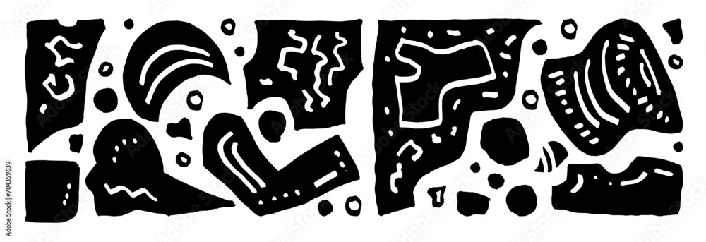 Various quirky vector tribal linocut texture. Black and white hand ...