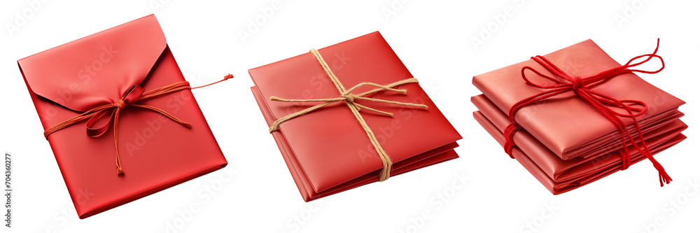 Set of red Hong Bao cards cut on a transparent background. Traditional ...