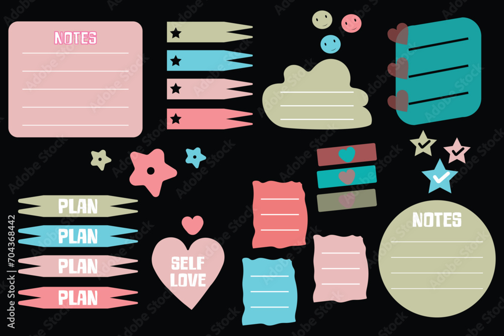 Cute doodle notes sticker for kids. Paper notes with love, stars, and ...
