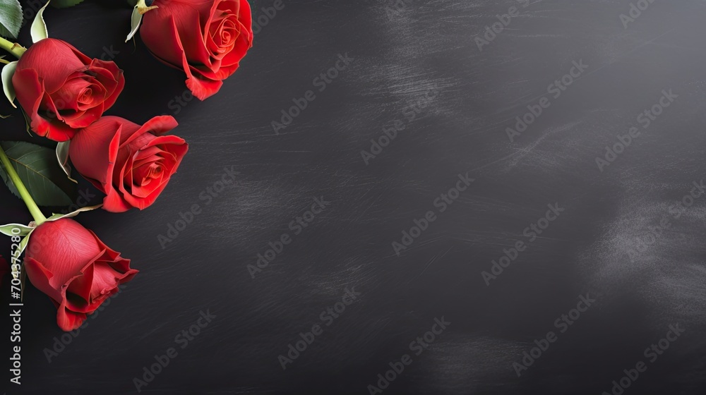 Valentines day background banner, red rose in black texture background ...
