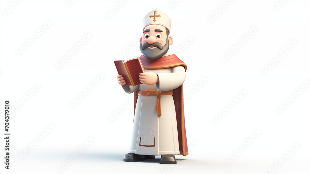 3d cartoon of pope Catholic Christian in formal uniform with white ...