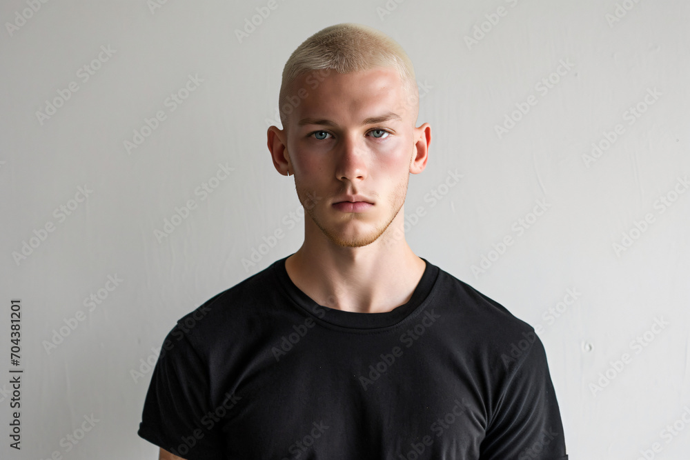 Strobe-Lit Studio Portrait of Muscular 25-Year-Old Man with Buzz Cut ...