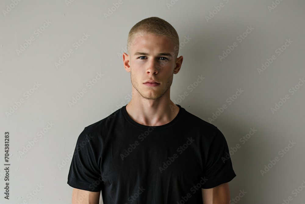 Strobe-Lit Studio Portrait of Muscular 25-Year-Old Man with Buzz Cut ...