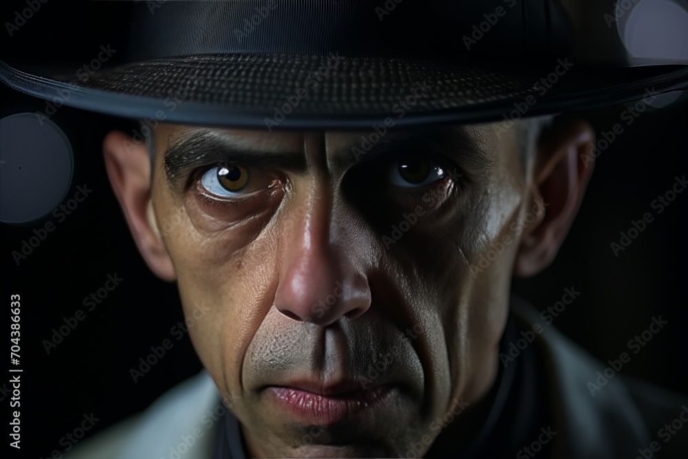 Italian Gangster from Chicago, mafia boss in hat, dramatic closeup ...
