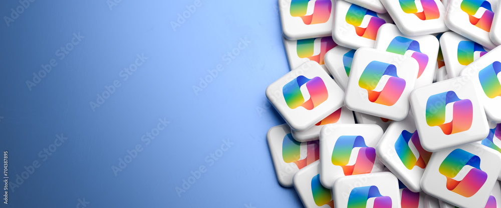 Logos of Microsoft Copilot the AI helper for all Microsoft apps on a ...