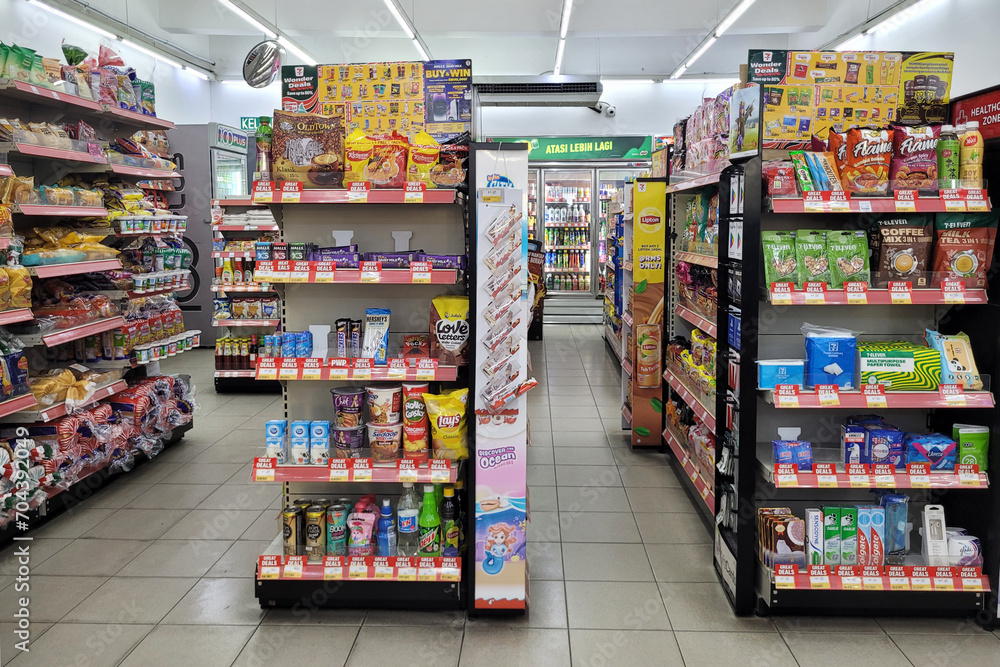PENANG, MALAYSIA - 19 DEC 2023: Inside a 7-Eleven store in Malaysia ...