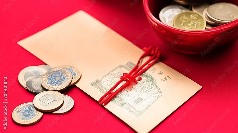 Background on the theme of the Chinese New Year . Traditional coins on ...