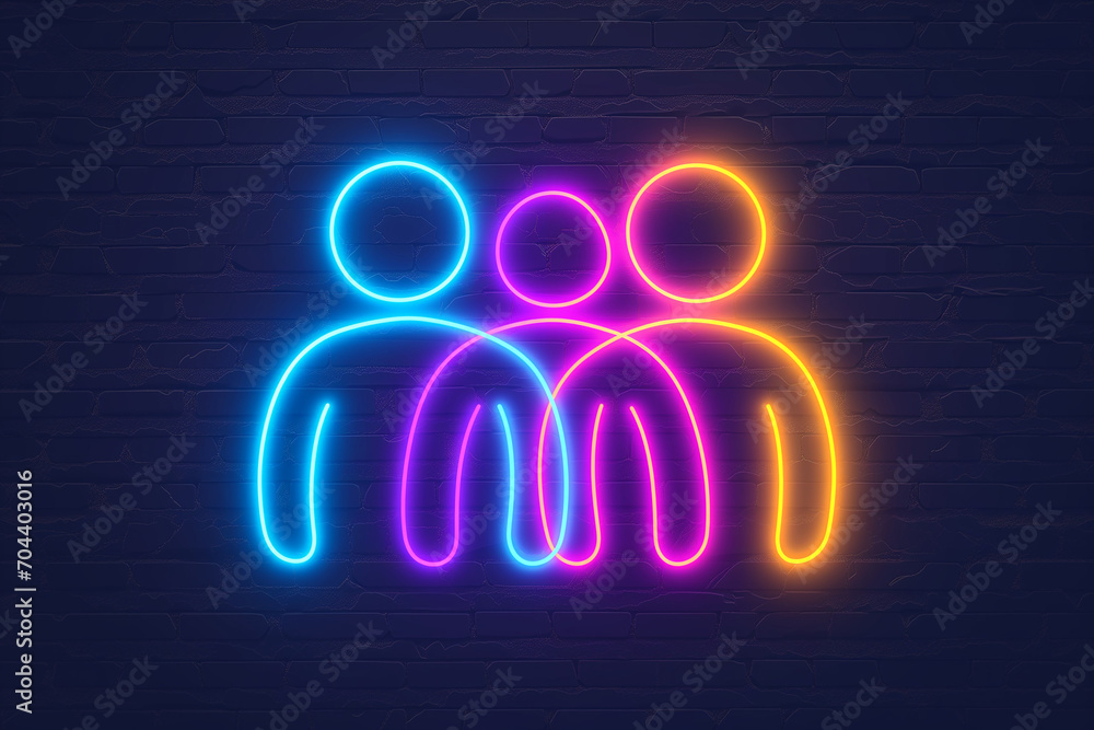 Neon family icon. Glowing neon friends sign, outline unity pictogram in ...