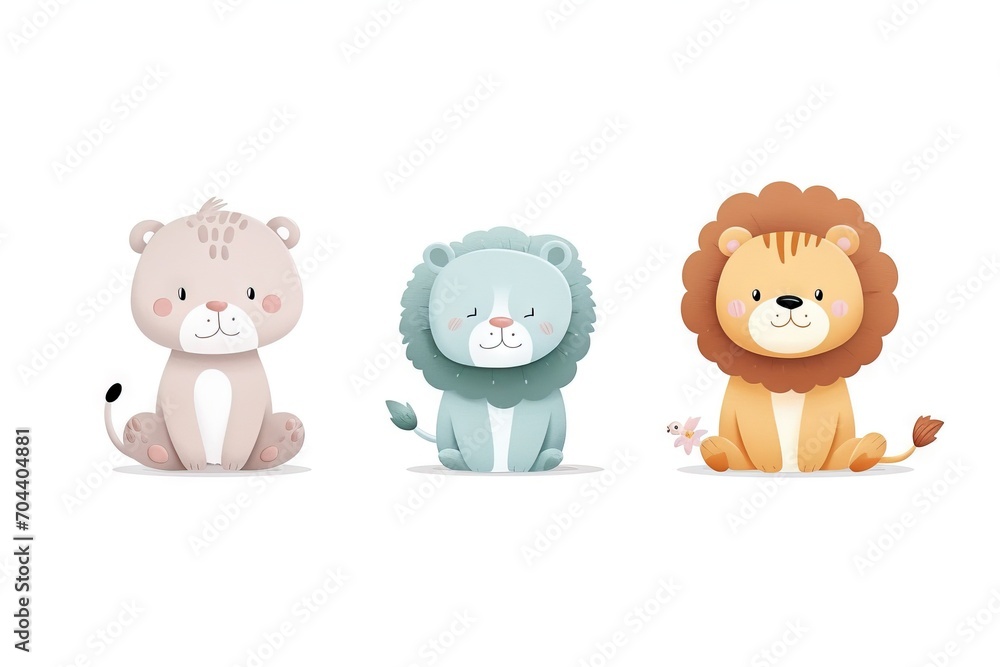 Very childish cute kawaii lion clipart vector, organic forms with ...