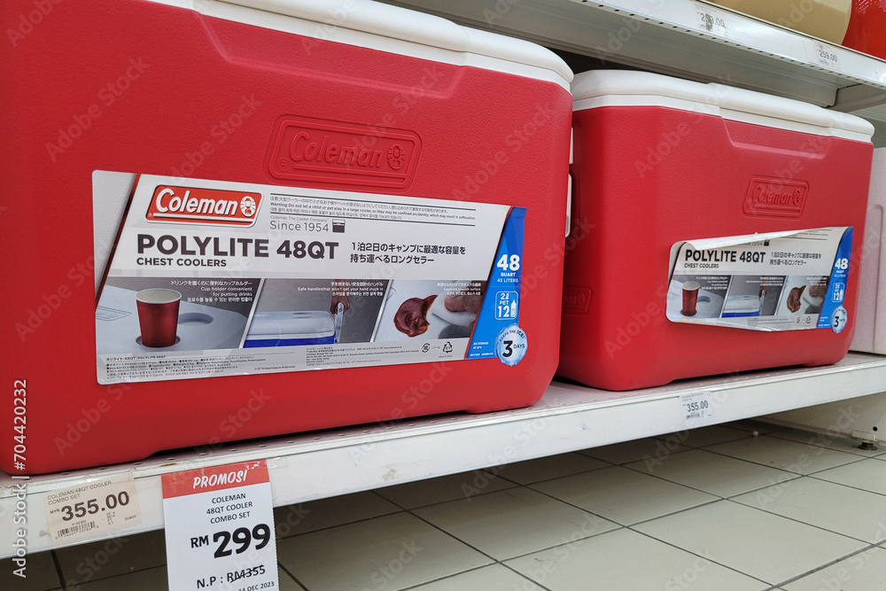 PENANG, MALAYSIA - 11 DEC 2023: Coleman brand portable cooler box ...