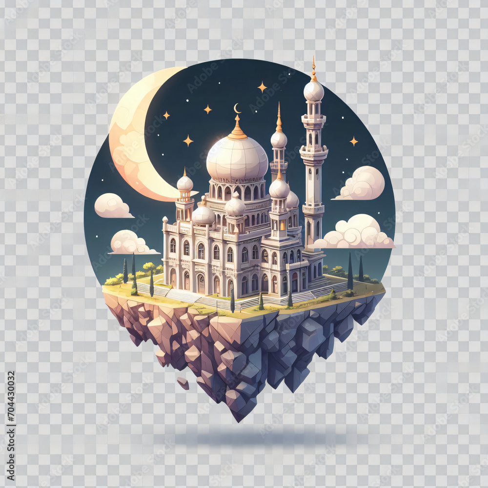 Enchanted floating palace under moonlight,a majestic palace floating on ...