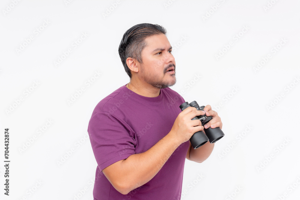 Side view of a man looking confused upon seeing something mysterious ...