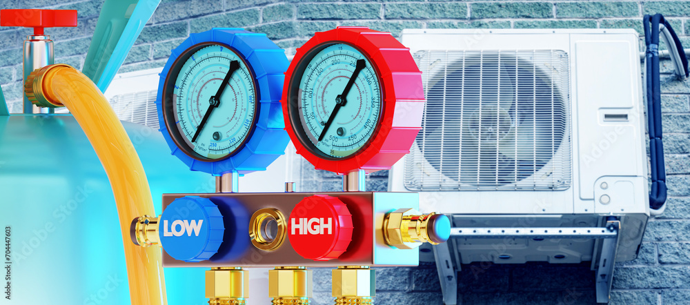 Balloon with freon gas. Refrigerants near air conditioning. Balloon ...