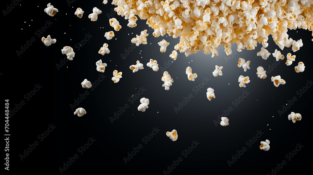 popcorn frame flying popcorn isolated on black background Stock ...