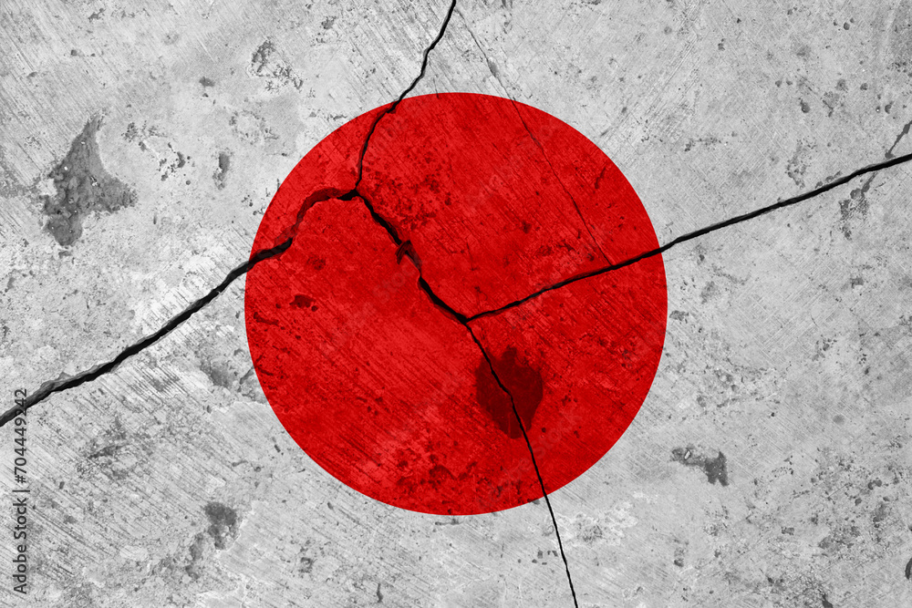 National flag Japan. Crack in national symbol. Destroyed wall. Concept ...