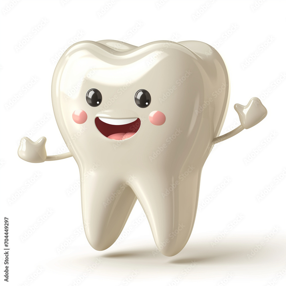Icon of a human molar tooth with smiling face, arms and legs, white ...