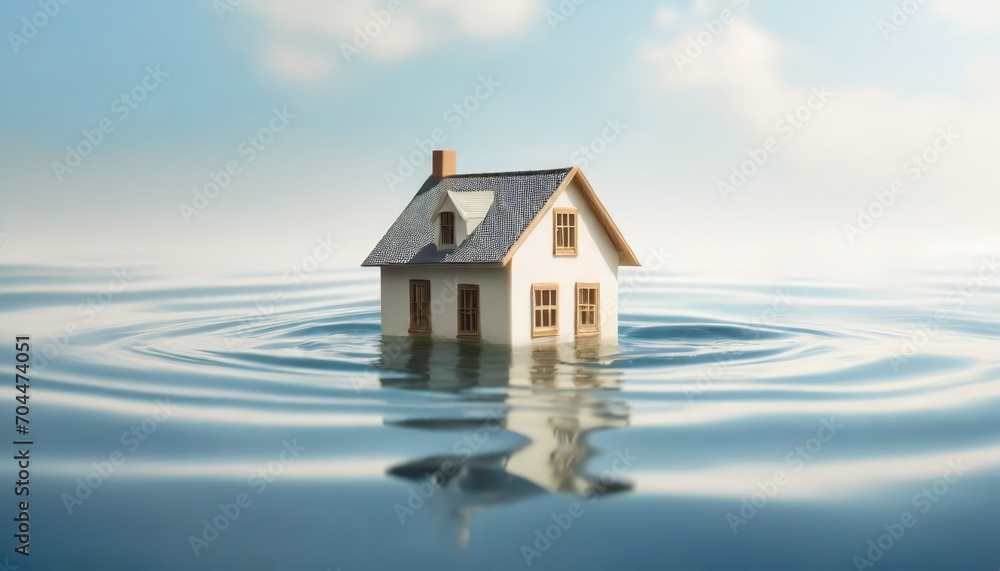 a miniature model house submerged in water natural disasters and floods ...