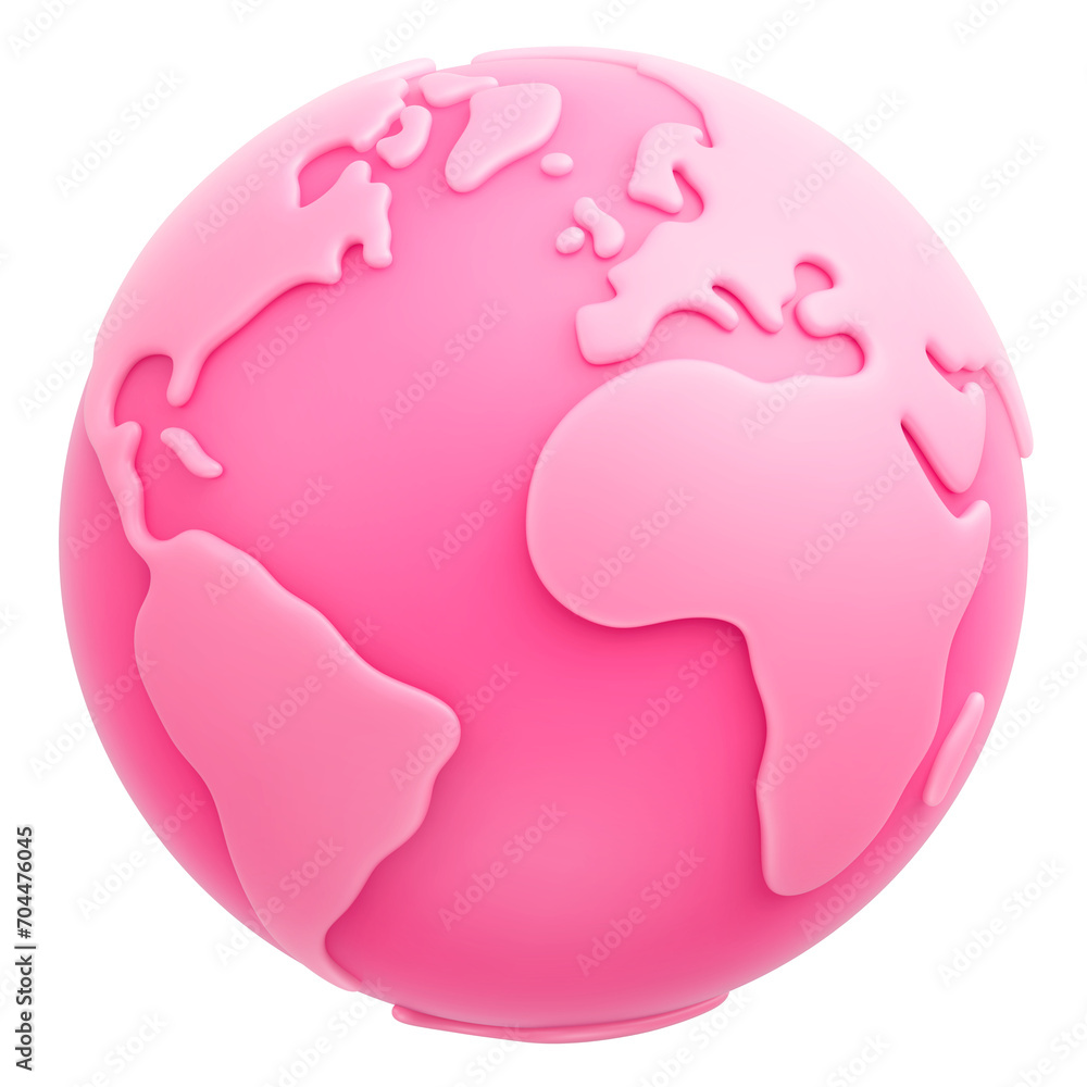 Cute cartoon pink planet Earth 3d icon on transparent background. Love ...
