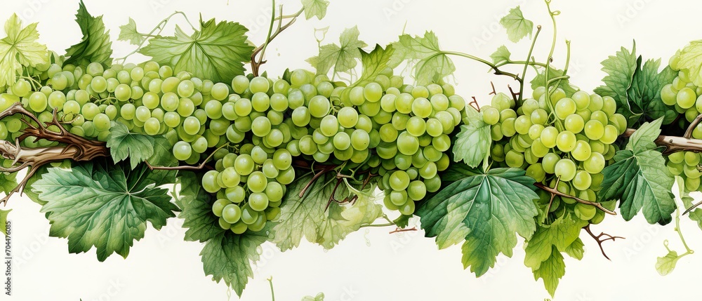green grapes vine, seamless border pattern, artistic watercolor ...
