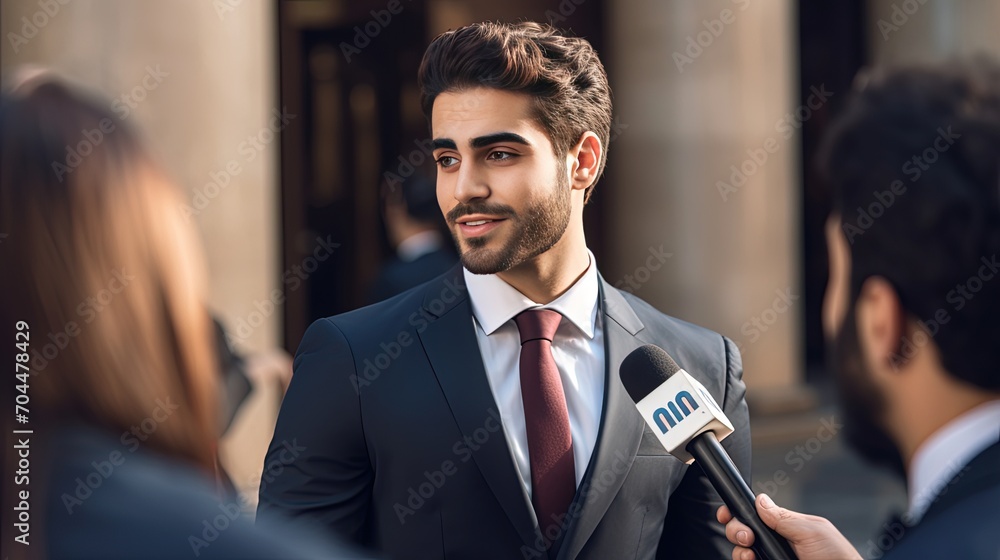 Interaction between television reporters and an official figure on the ...