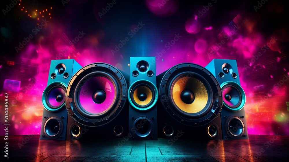 Disco party flyer, Dj in the nightclub, Background with speakers, Disco ...