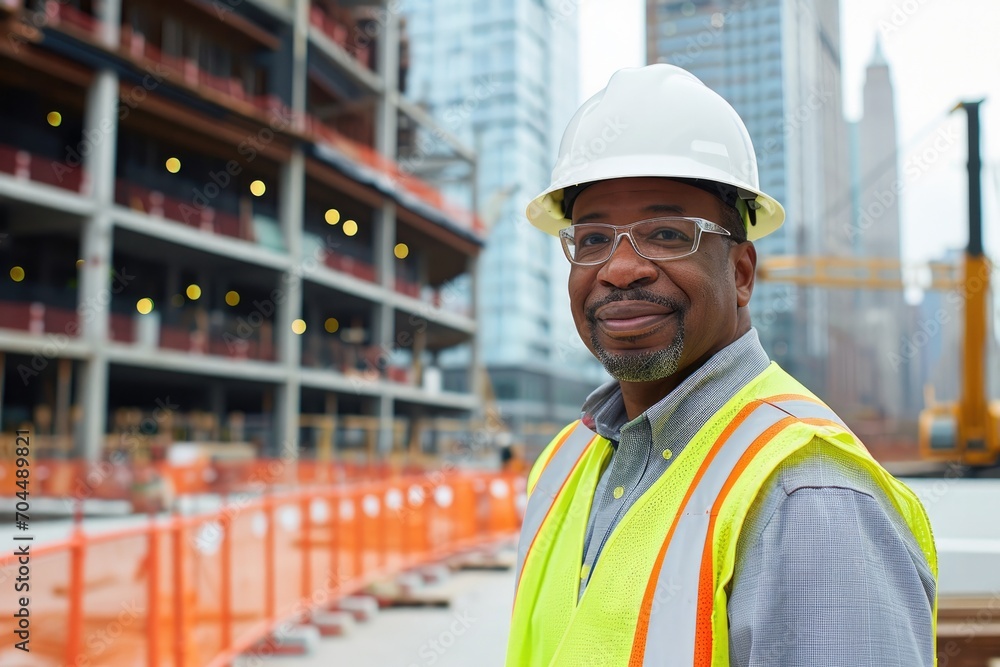 Amidst the bustling city streets, a hardworking construction worker ...