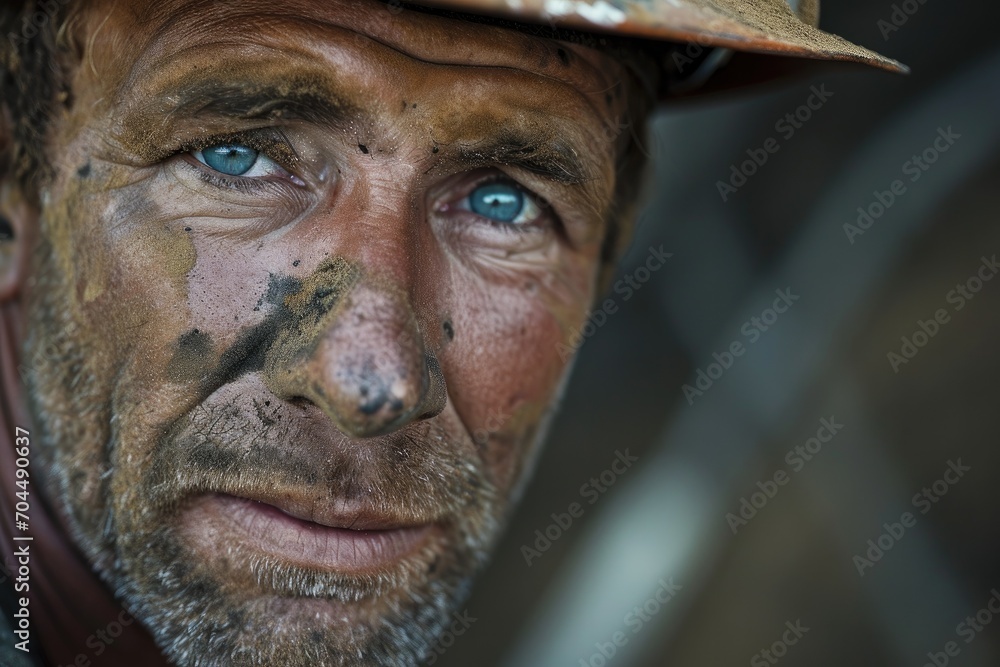 A rugged man with a weathered face, adorned with a moustache and ...