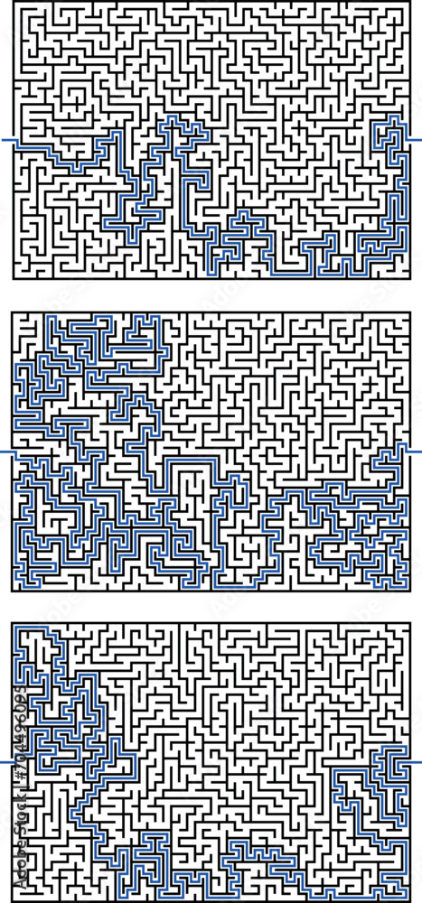 Set of three different medium difficulty labyrinths. Maze collection ...