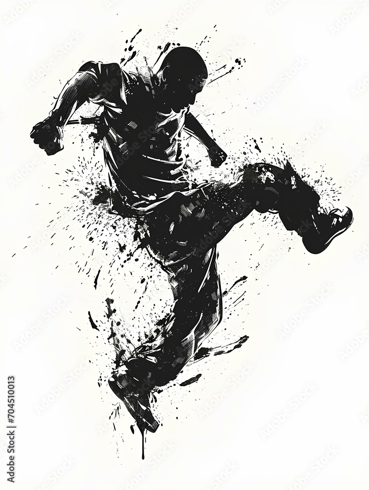 Jump and kick sideways in the air, pictogram, vector, dynamic movement ...