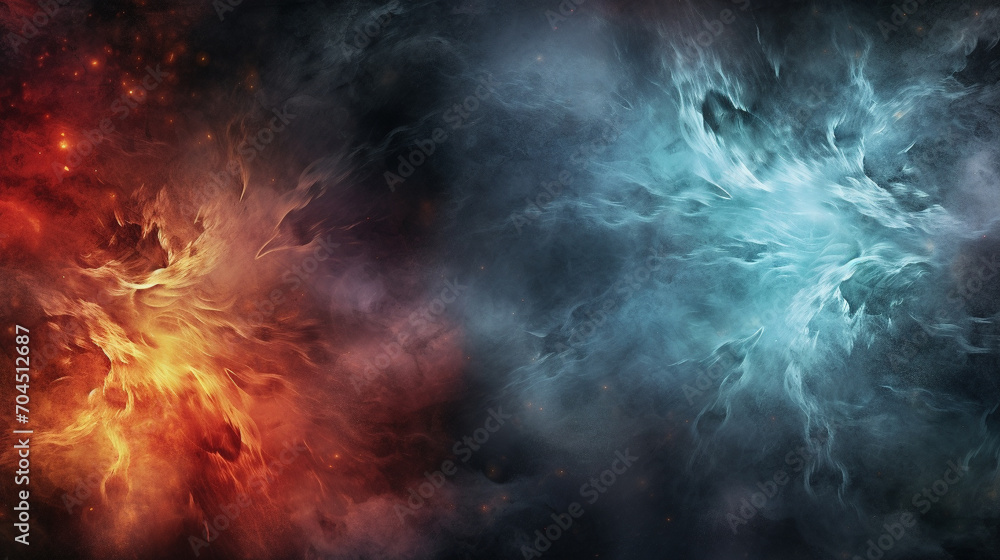 Fire and Ice background. Fire and Ice background with fog and godray ...