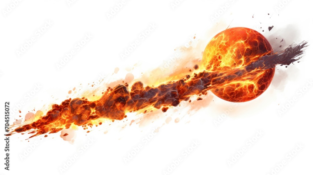 A brilliant flaming meteor with glowing molten tail streaking across ...