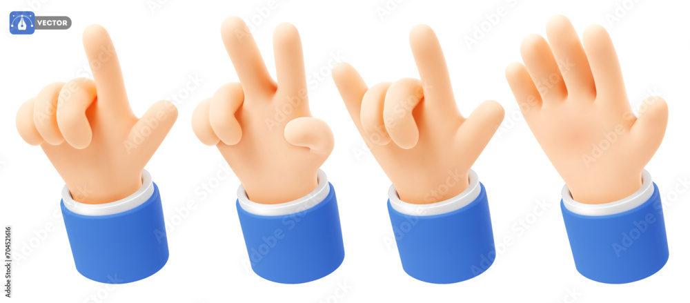 Set of 3d realistic icon of hand which shows victory gesture, heavy ...