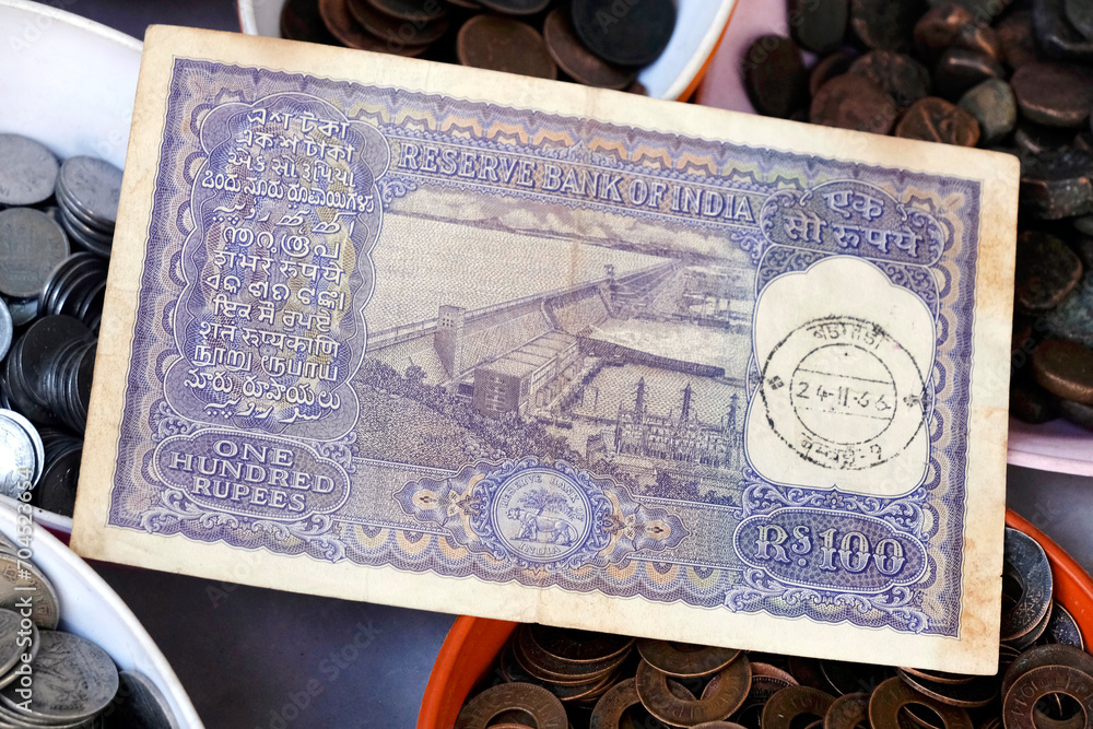Rare Vintage Indian Currency, A background of old vintage Indian ...