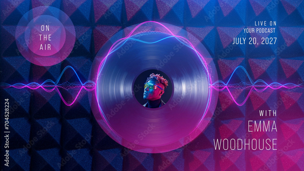 Neon Vinyl Records Round Audio Visualizer for Podcast Stock Template ...