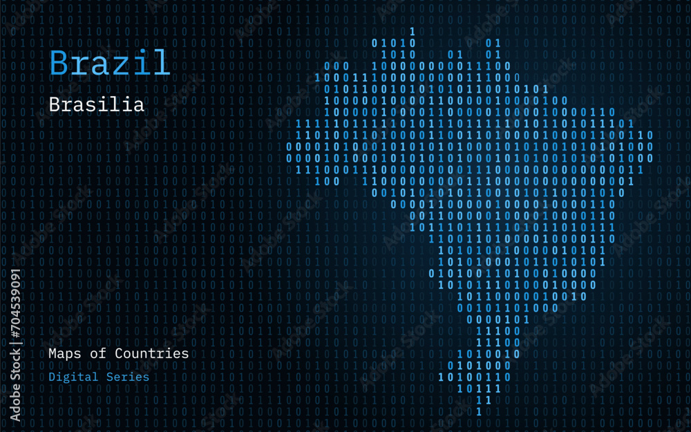 Brazil Blue Map Shown in Binary Code Pattern. TSMC. Matrix numbers, zero, one. World Countries ...