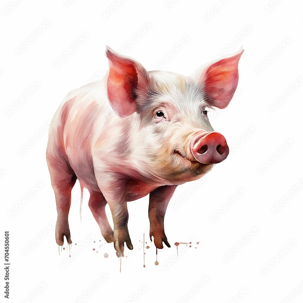 Photo & Art Print AI illustration of A domestic pig stands erect, its ...