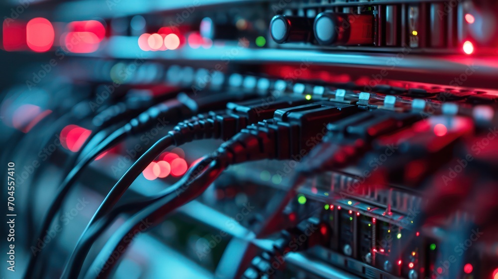 Data center setup: Network panel, switch, and cables with Augmented ...