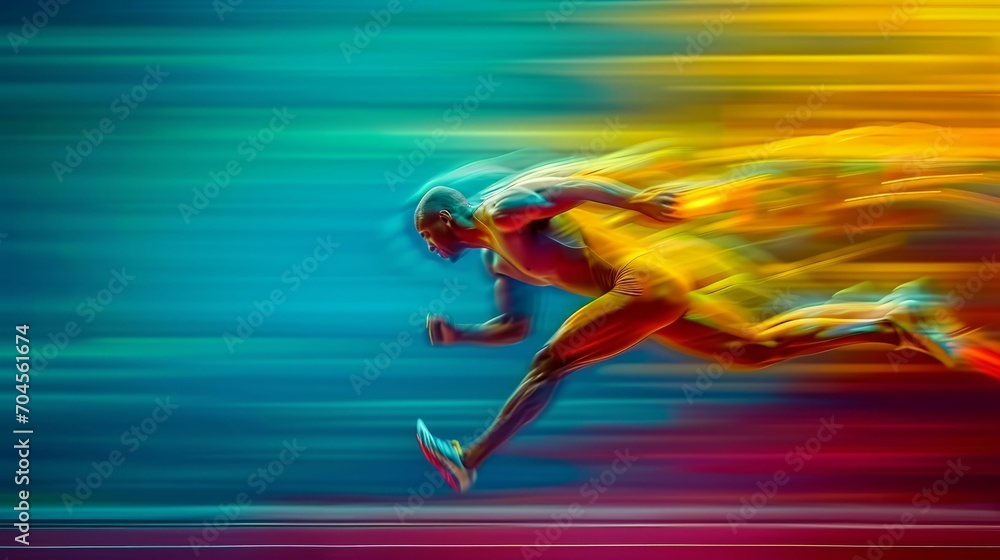 Speed and motion in athletics, abstract sprinter with trails of motion ...