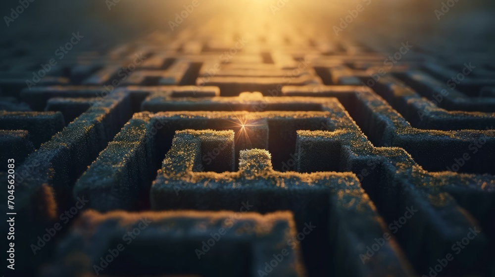 Strategic planning, abstract maze with a clear path leading to a ...