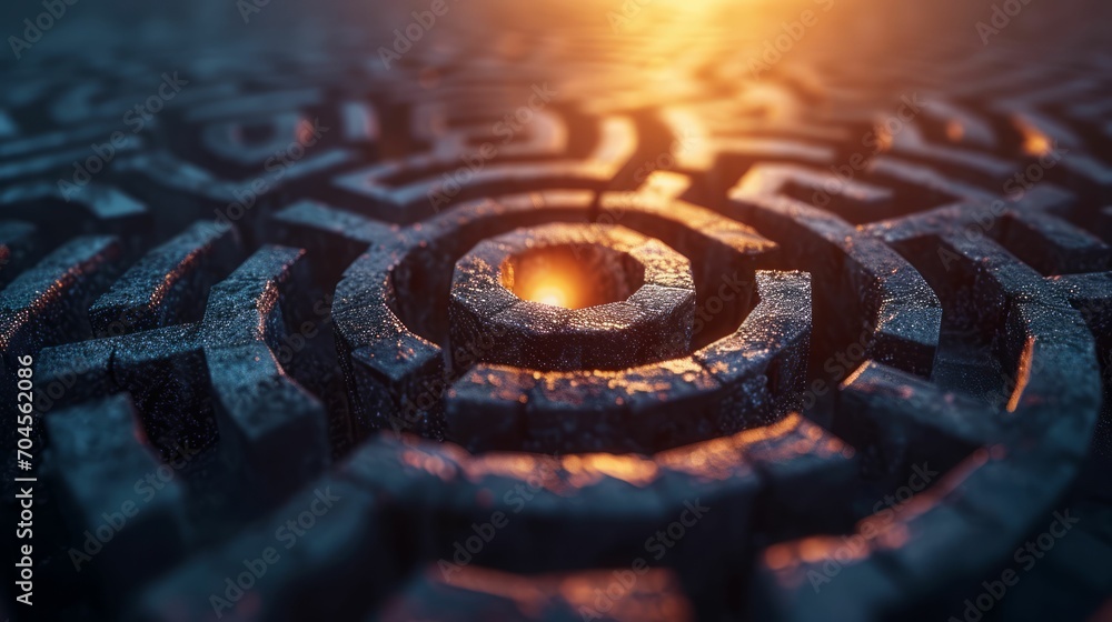 Strategic planning, abstract maze with a clear path leading to a ...