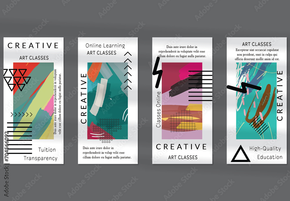 Flyer Layout with Black Shapes and Bright Abstract Rectangle on White ...