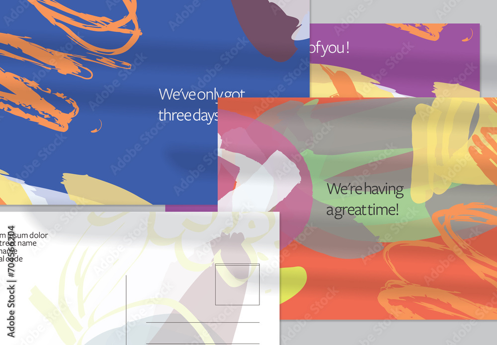 Postcard Layout with Hand Drawn Abstract Brush Strokes and Floral ...