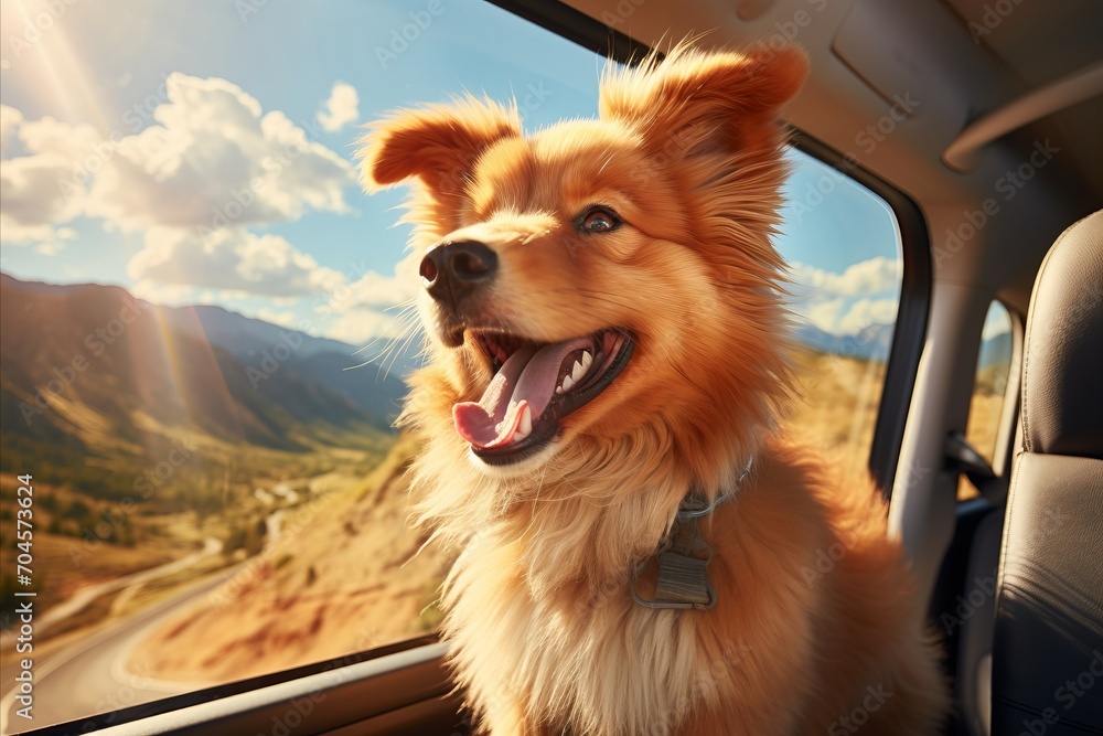 Joyful Dog Delighting in Car Ride, Head Out Window, Feeling Wind on ...